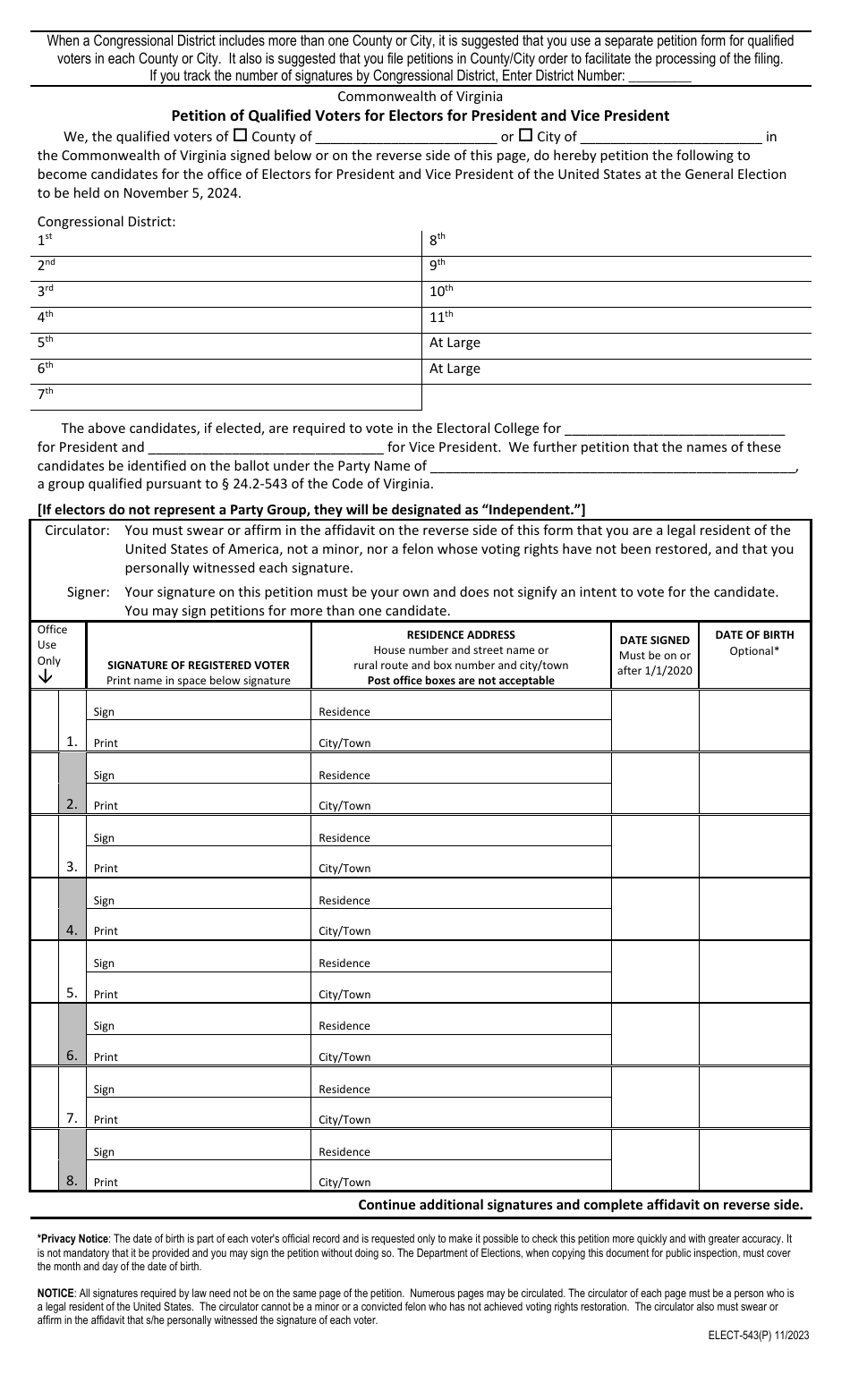 Form ELECT-543(P) - 2024 - Fill Out, Sign Online and Download Printable ...