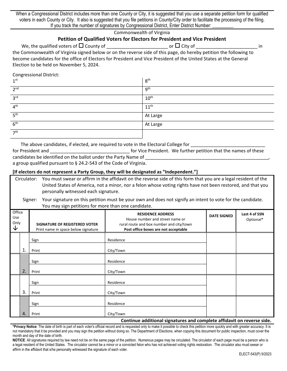 Form ELECT-543(P) - 2024 - Fill Out, Sign Online and Download Printable ...