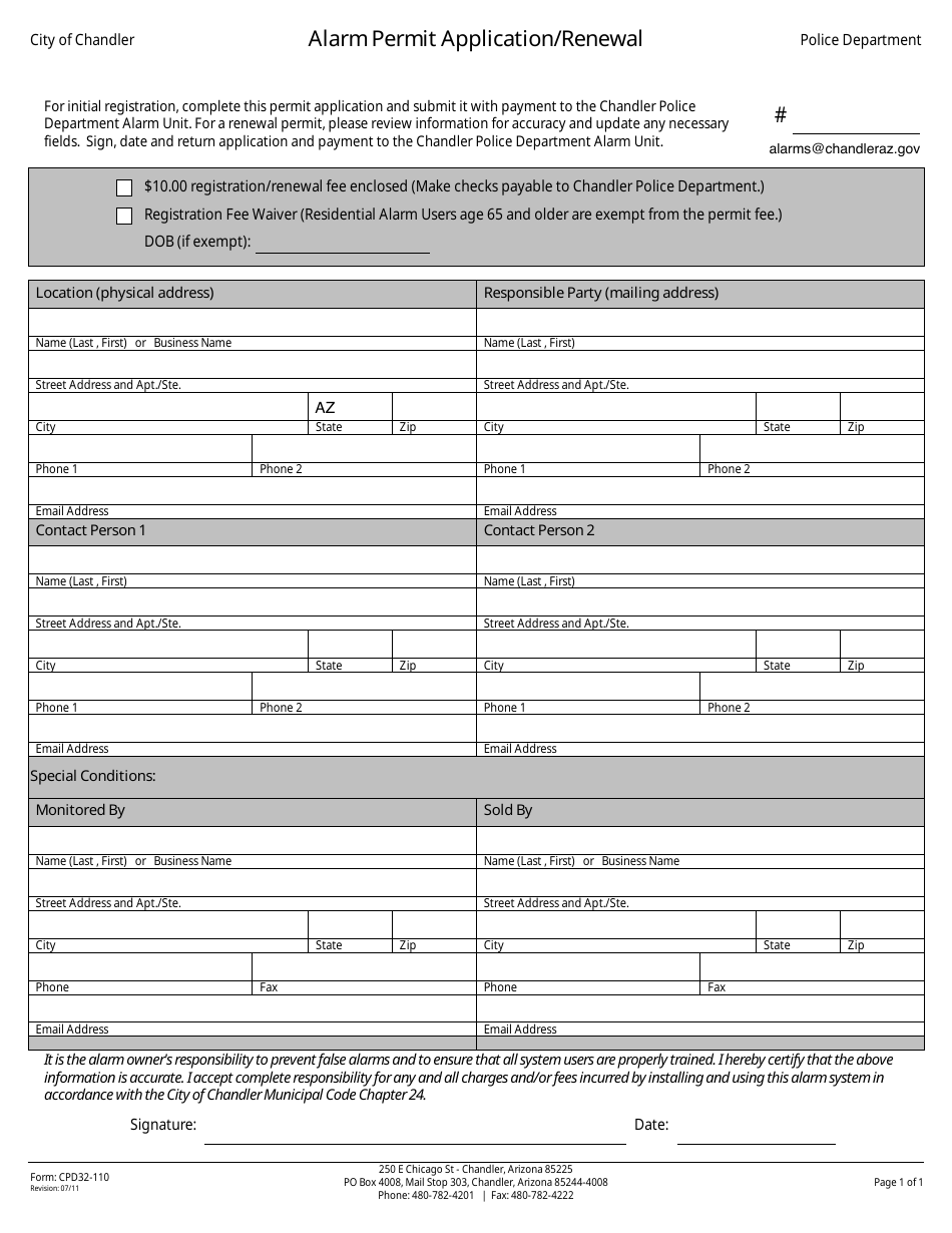 Form CPD32-110 - Fill Out, Sign Online and Download Fillable PDF, City ...