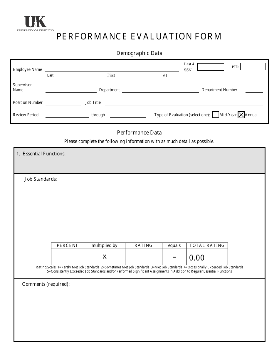 Performance Evaluation Form - University of Kentucky - Fill Out, Sign ...