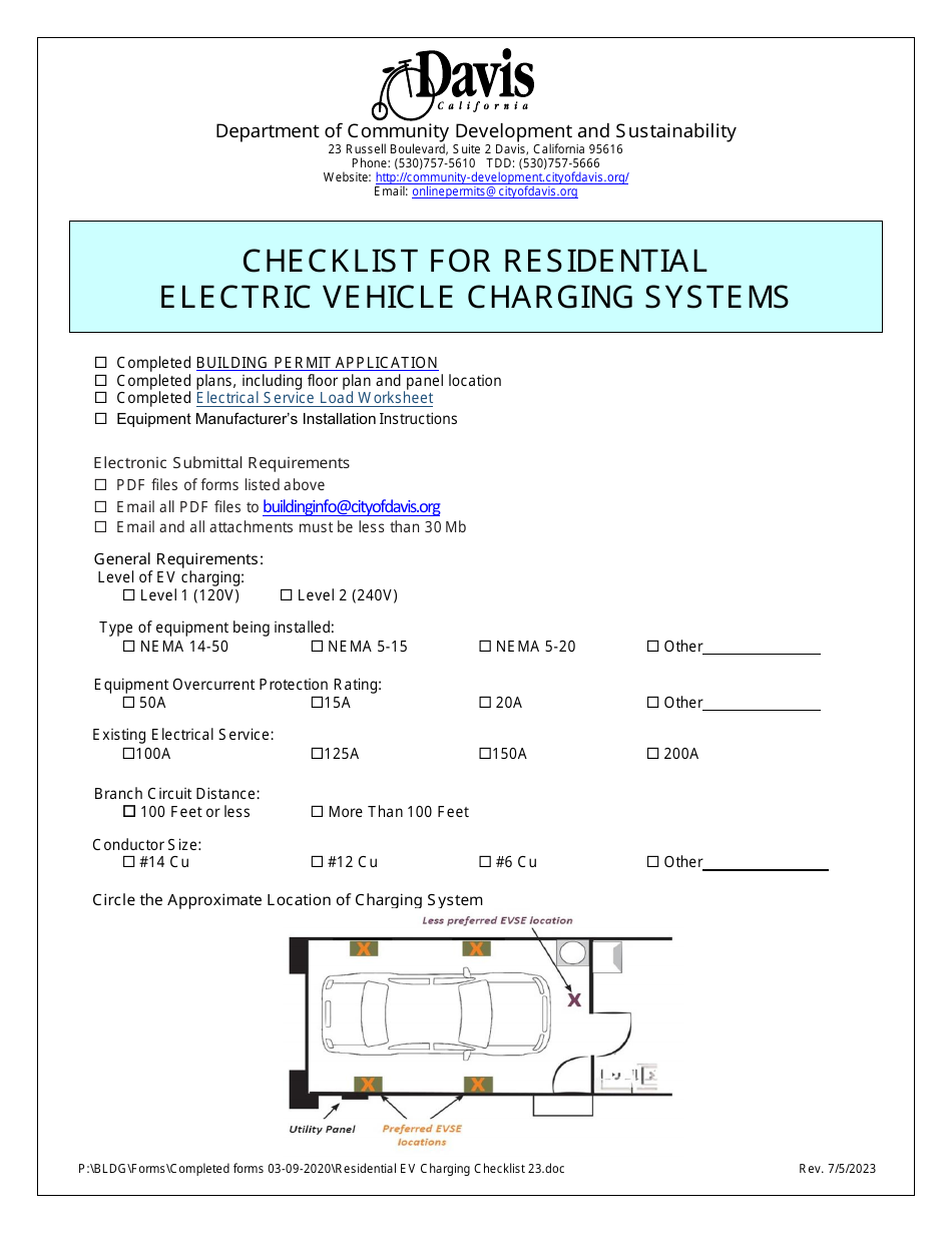 City of Davis, California Checklist for Residential Electric Vehicle ...