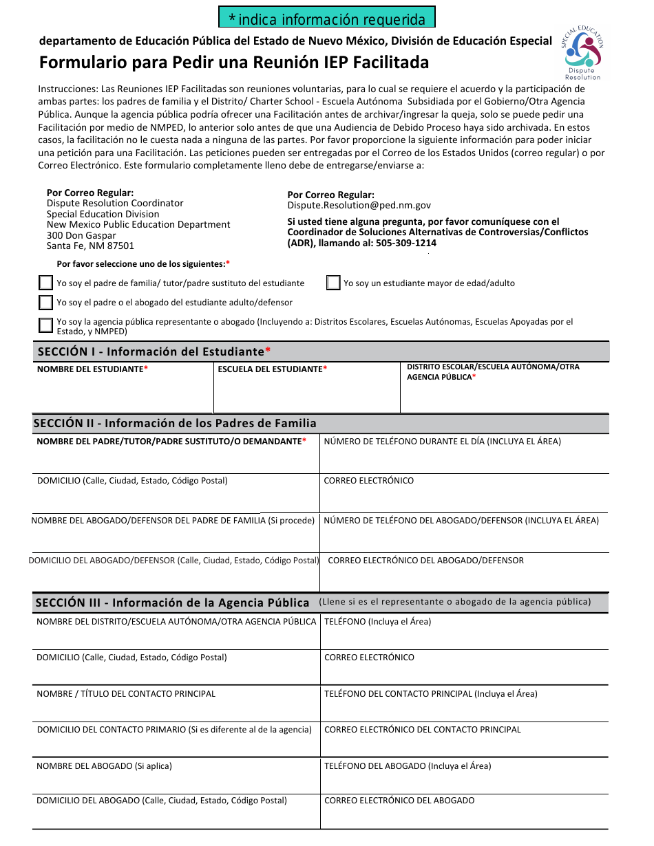 New Mexico Formulario Para Pedir Una Reunion Iep Facilitada (Spanish ...