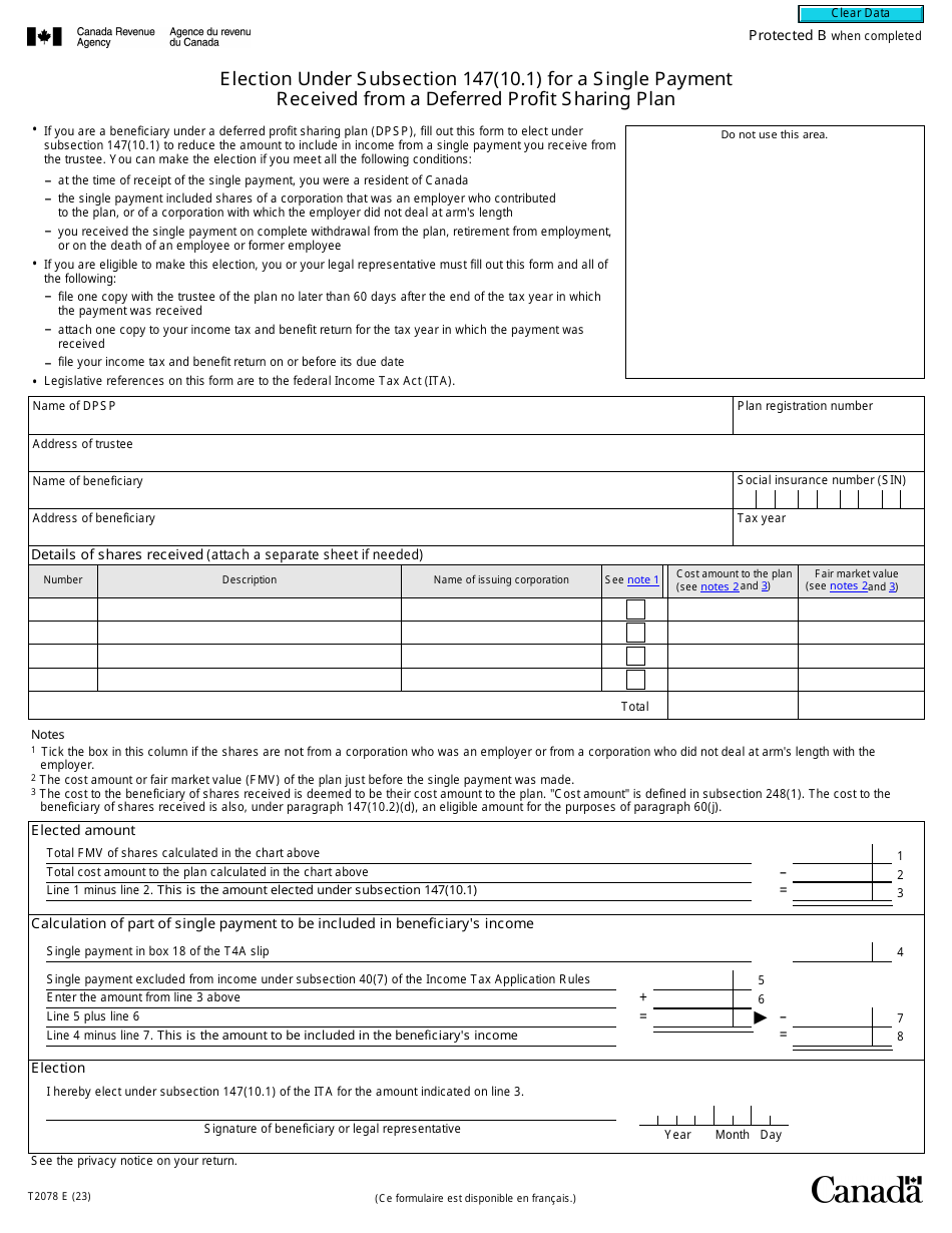 Form T2078 Download Fillable PDF or Fill Online Election Under ...