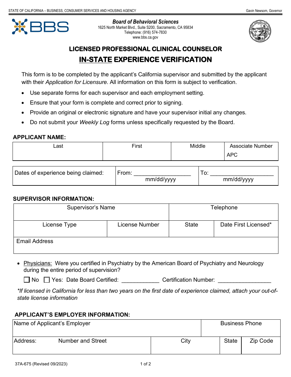 Form 37A-675 Download Fillable PDF or Fill Online Licensed Professional ...