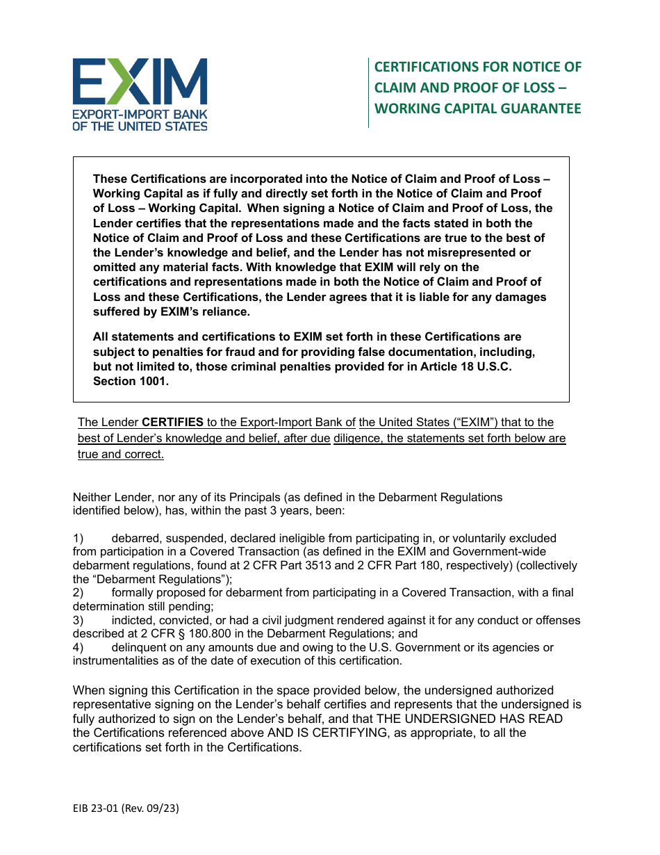 EIB Form 23-01 - Fill Out, Sign Online and Download Fillable PDF ...