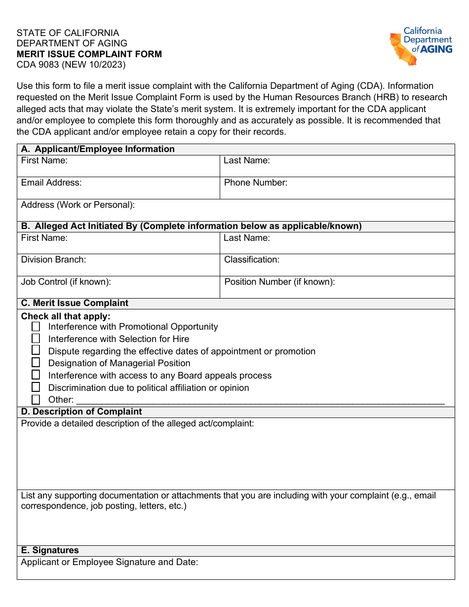 Form CDA9083 - Fill Out, Sign Online and Download Fillable PDF, California | Templateroller
