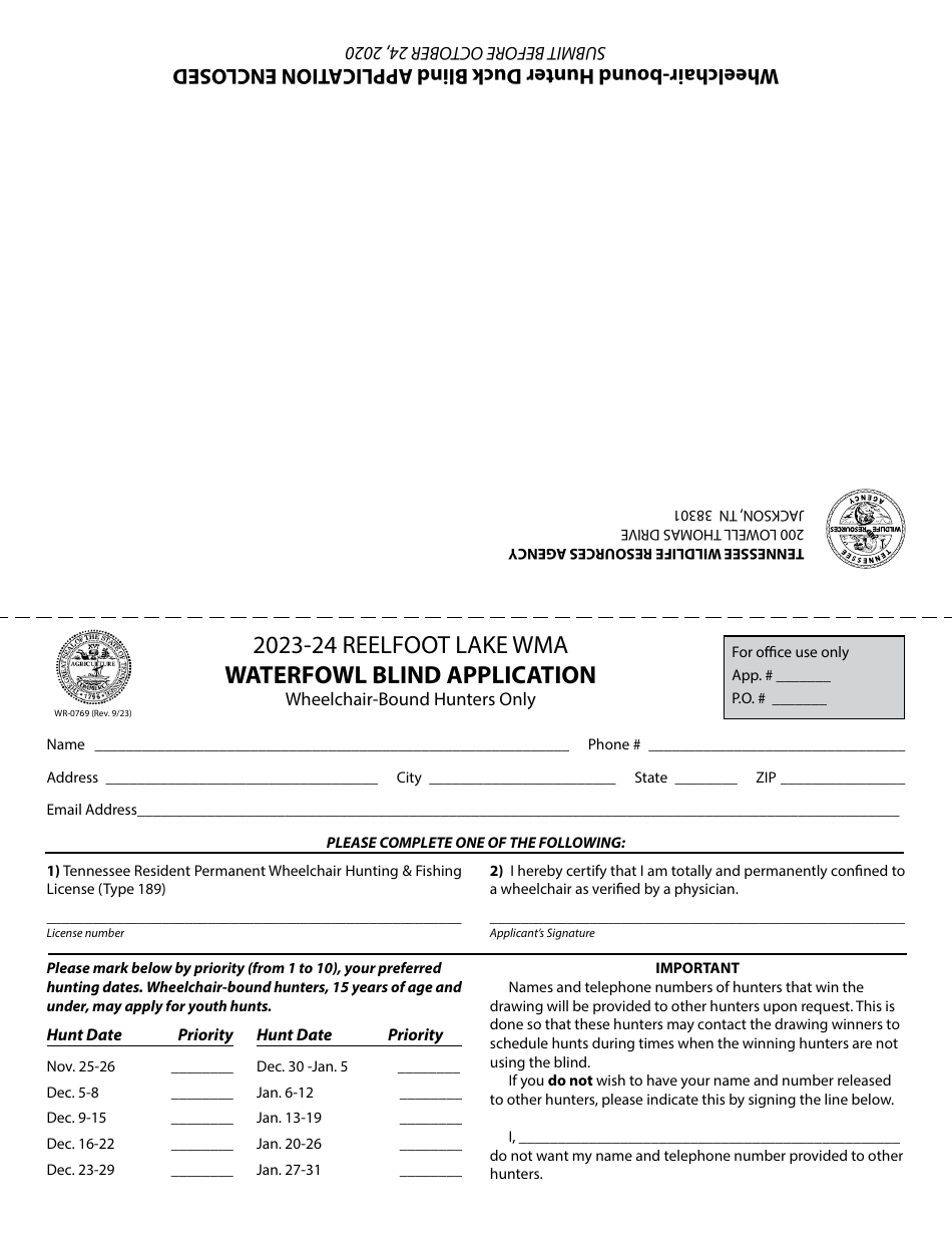 Form WR-0769 Download Printable PDF or Fill Online Waterfowl Blind ...