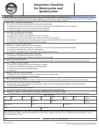 Form MV70 Download Fillable PDF or Fill Online Inspection Checklist for ...