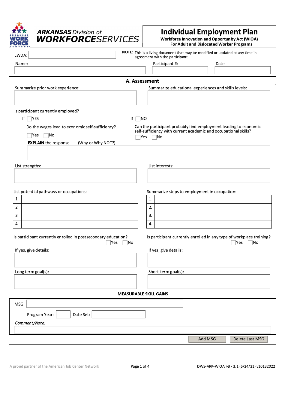 Form DWS-ARK-WIOA I-B3.1 - Fill Out, Sign Online and Download Fillable ...