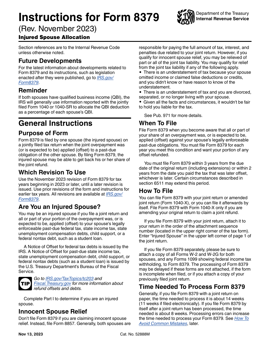 Download Instructions For IRS Form 8379 Injured Spouse Allocation PDF Download Instructions For IRS Form 8379 Injured Spouse Allocation PDF