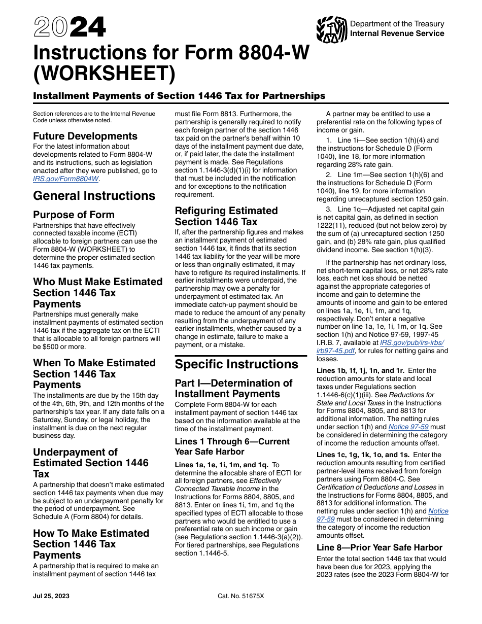 Download Instructions for IRS Form 8804-W Installment Payments of ...