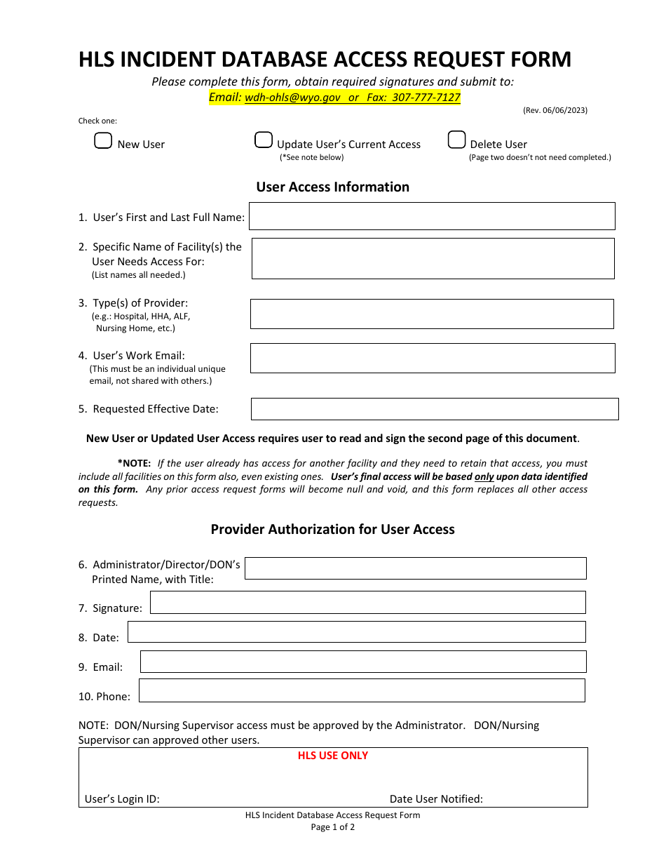Wyoming Hls Incident Database Access Request Form Download Printable ...