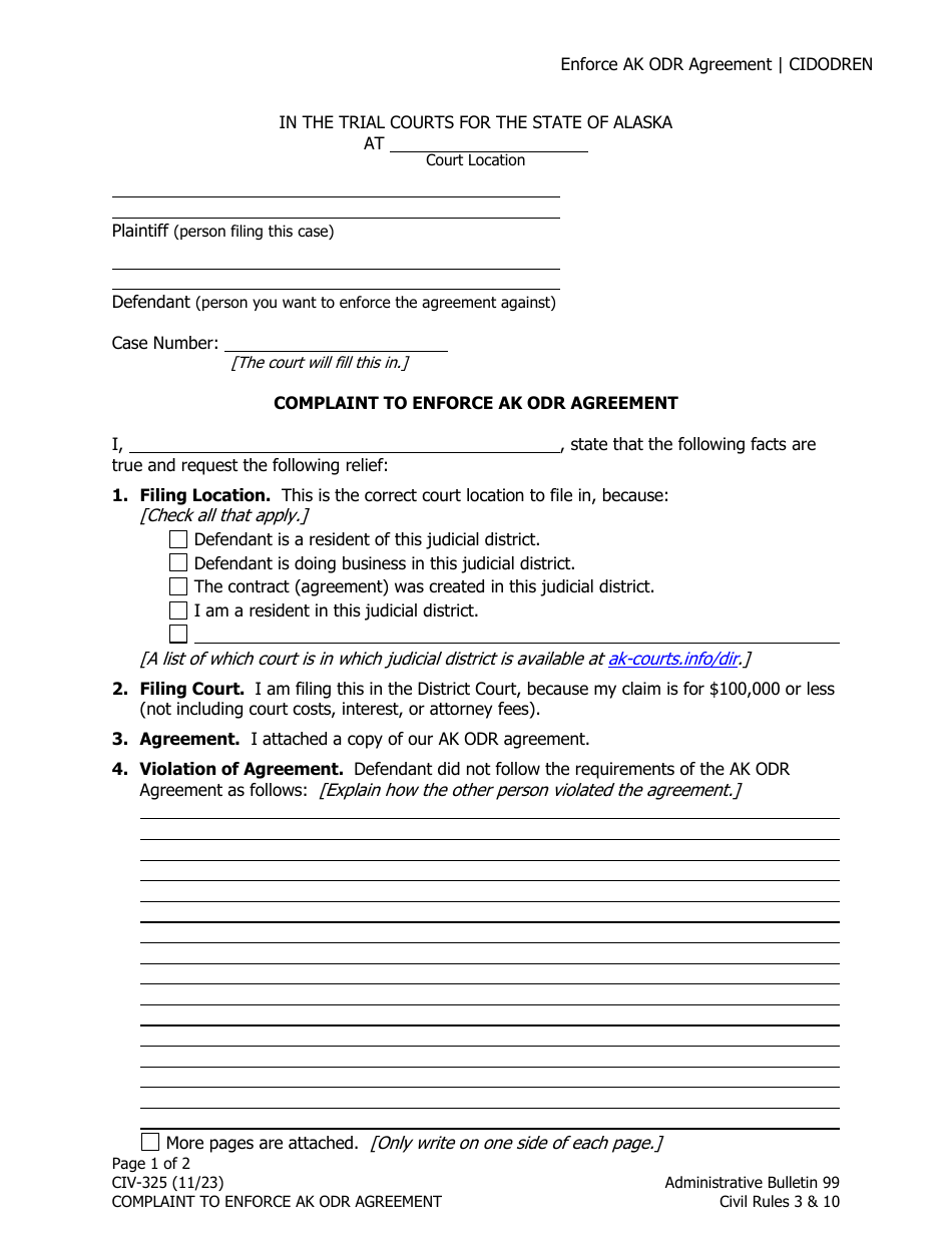 Form CIV-325 - Fill Out, Sign Online and Download Fillable PDF, Alaska ...