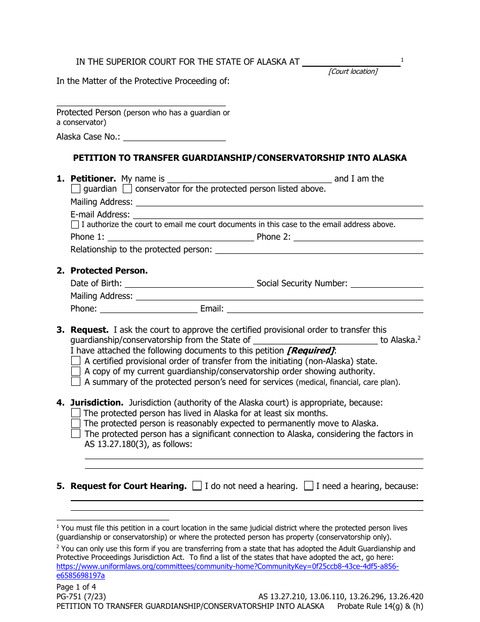 Form PG-751 Download Fillable PDF or Fill Online Petition to Transfer ...