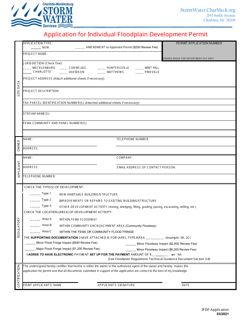 City of Charlotte, North Carolina Application for Individual Floodplain ...