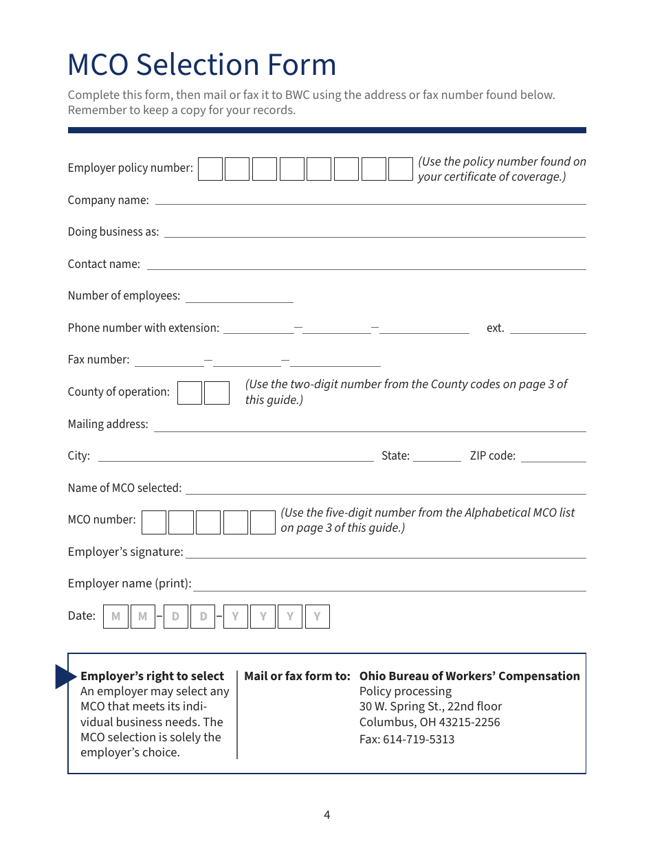Ohio Mco Selection Form - Fill Out, Sign Online and Download PDF ...