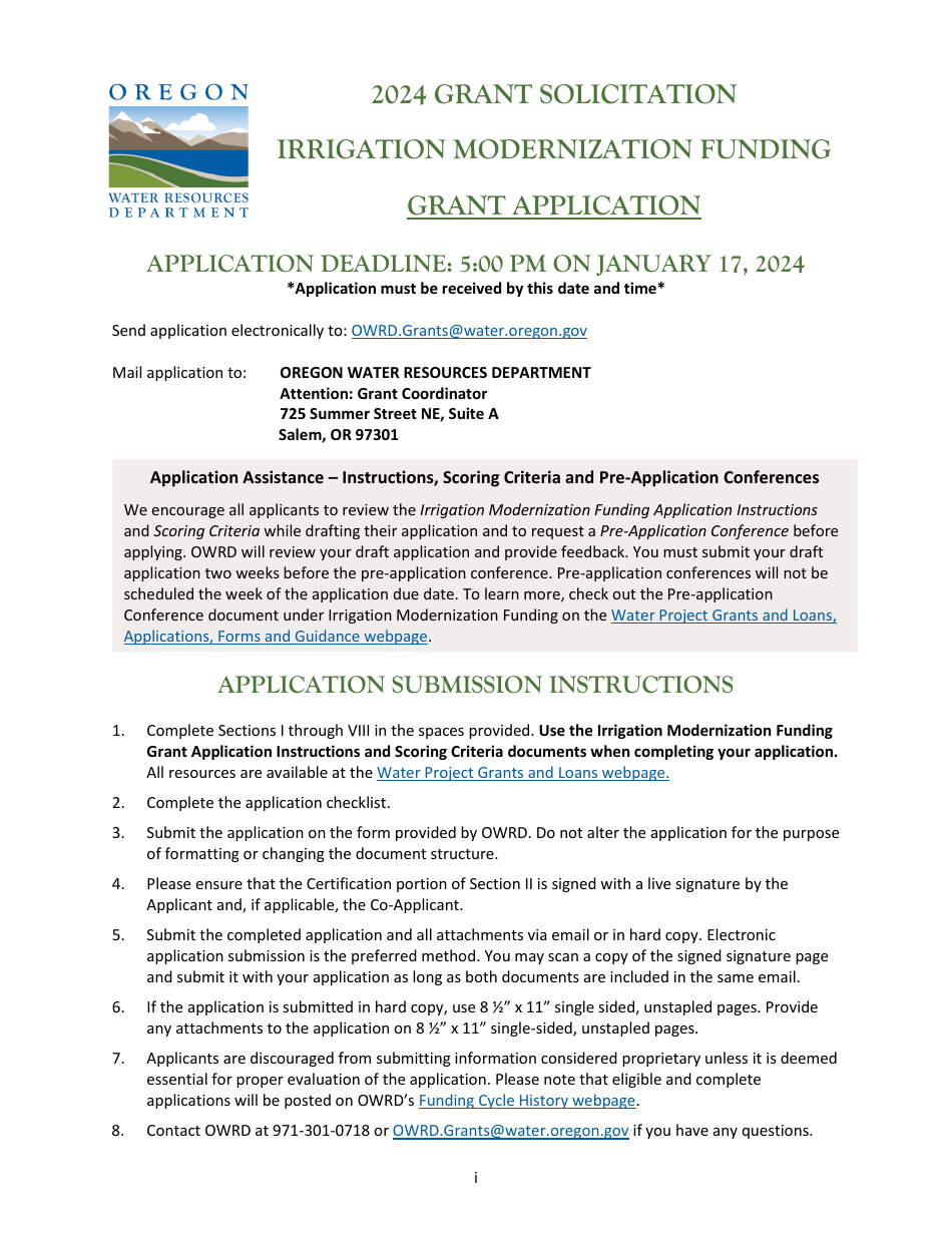 2024 Oregon Irrigation Modernization Funding Grant Application - Fill ...