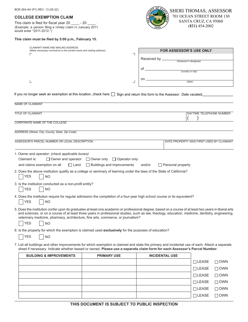 Form BOE-264-AH - Fill Out, Sign Online and Download Fillable PDF ...