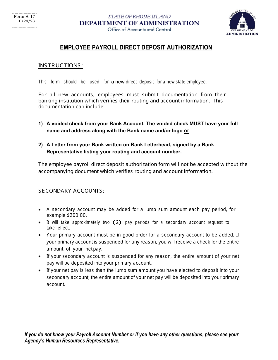 Form A-17 - Fill Out, Sign Online and Download Fillable PDF, Rhode ...