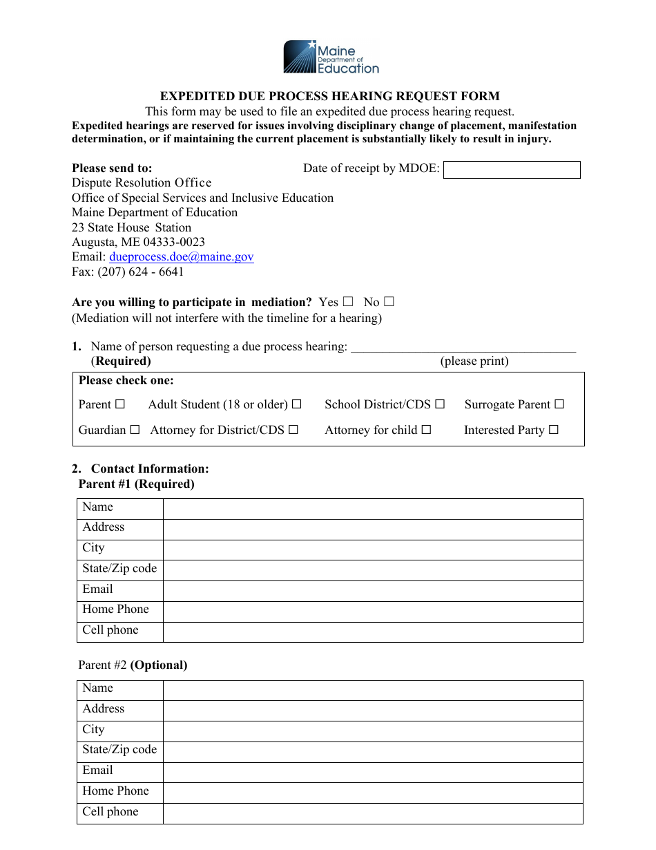 Maine Expedited Due Process Hearing Request Form - Fill Out, Sign ...
