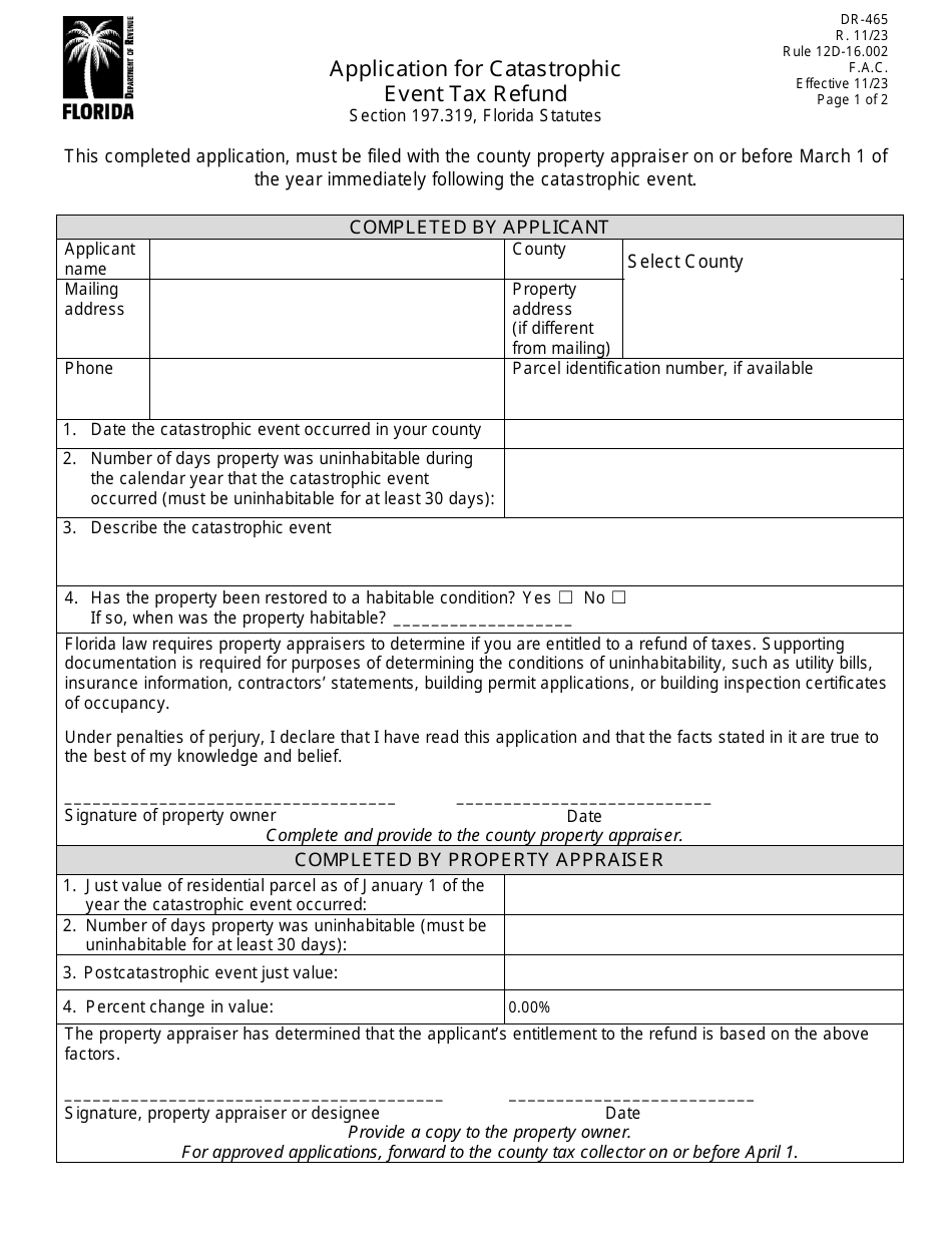 Form DR-465 Download Fillable PDF or Fill Online Application for ...