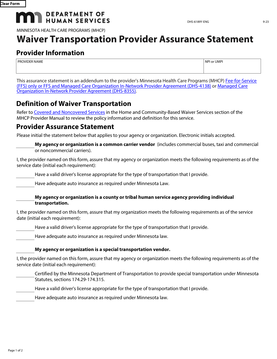 Form DHS-6189Y-ENG Download Fillable PDF or Fill Online Waiver ...