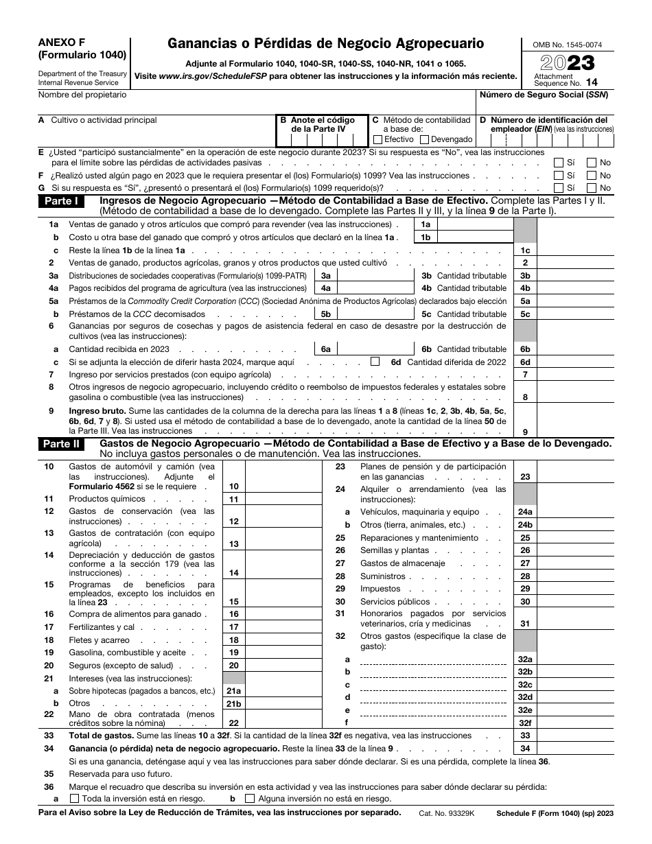 IRS Formulario 1040 (SP) Anexo F - 2023 - Fill Out, Sign Online and ...