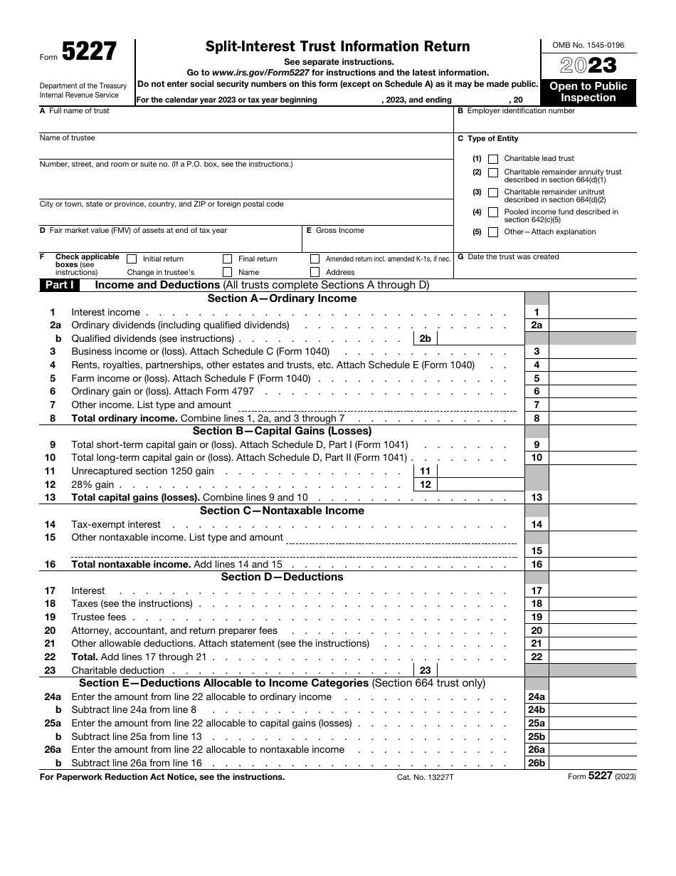 IRS Form 5227 Download Fillable PDF or Fill Online Split-Interest Trust ...