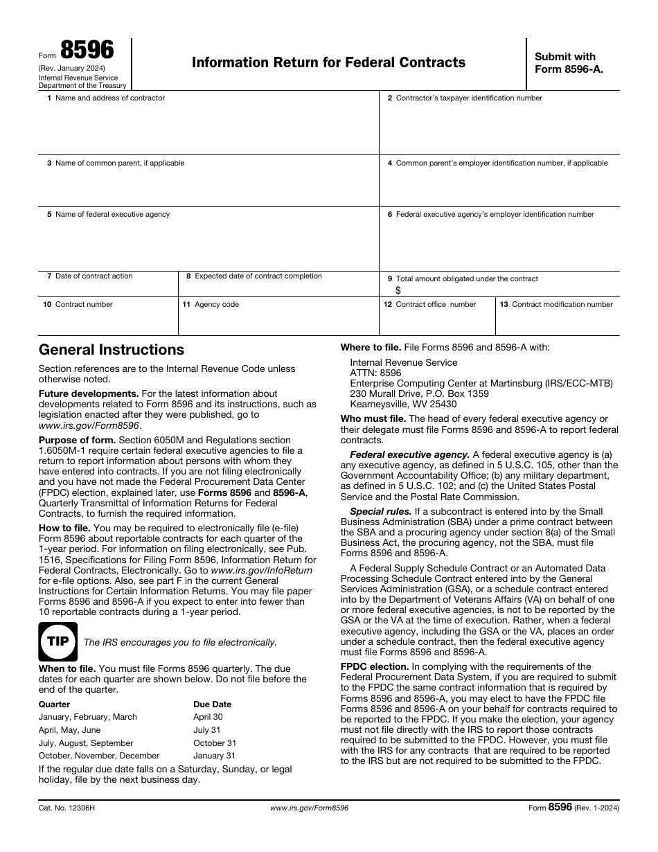 IRS Form 8596 Download Fillable PDF or Fill Online Information Return ...