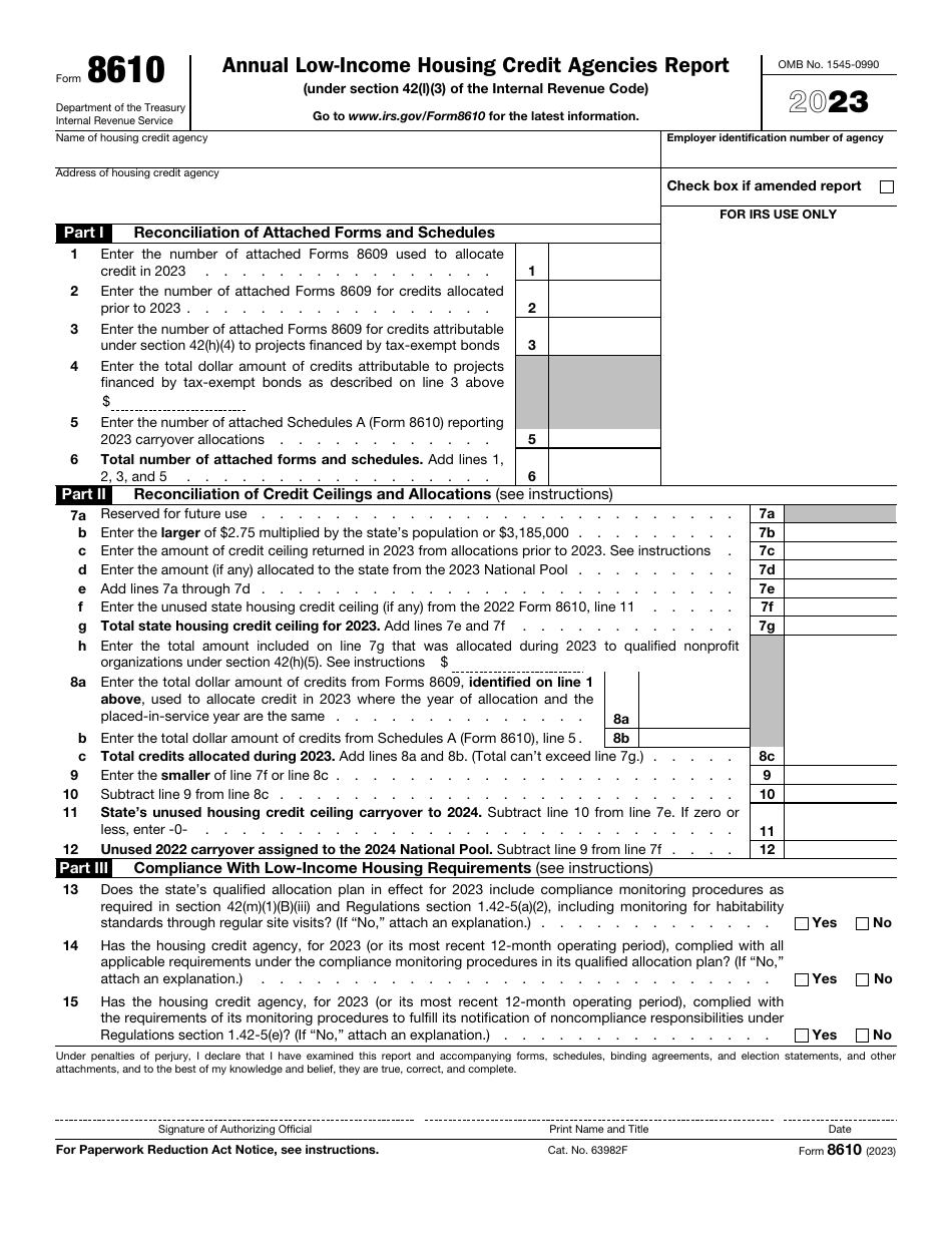 IRS Form 8610 Download Fillable PDF or Fill Online Annual Low-Income ...