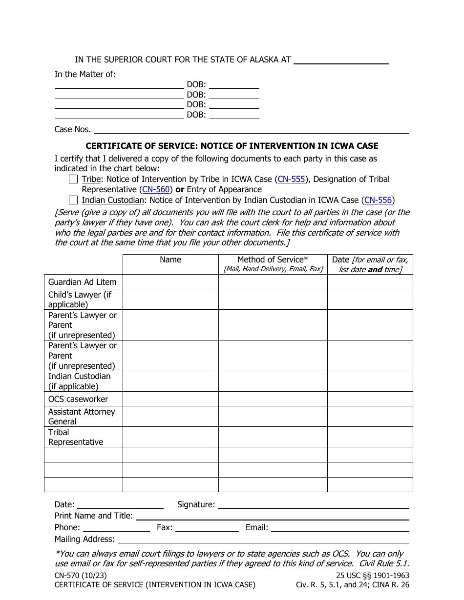 Form CN-570 Download Fillable PDF or Fill Online Certificate of Service ...