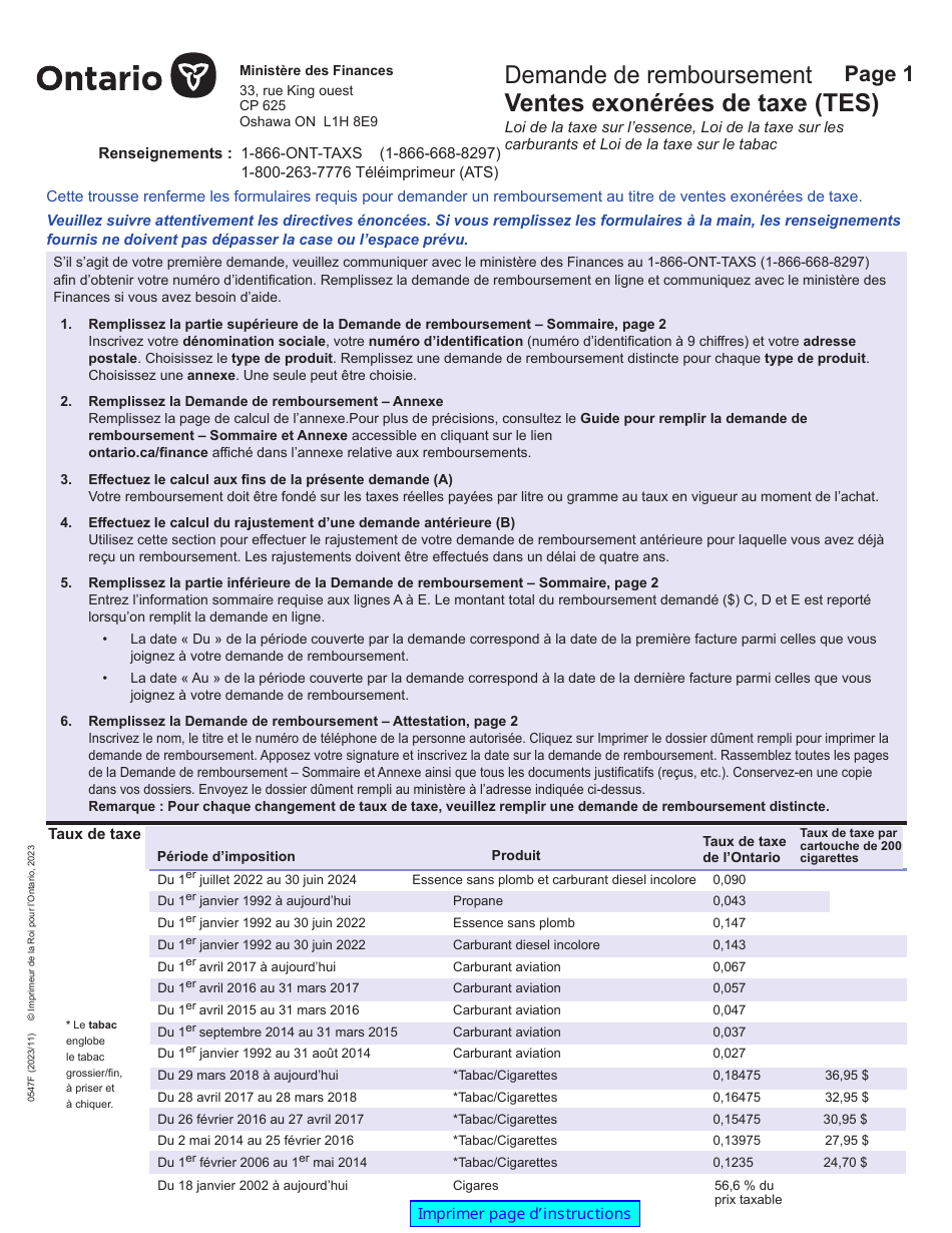 Forme 0547F Download Fillable PDF or Fill Online Demande De ...