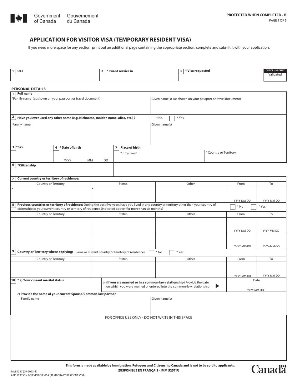 Form IMM5257 Download Fillable PDF Application for Visitor Visa ...