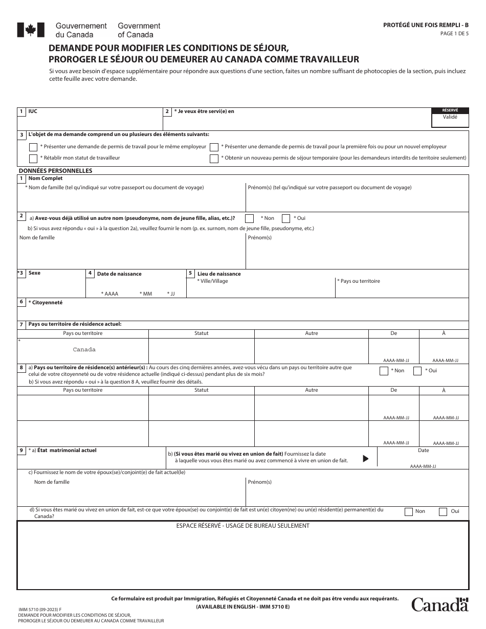 Forme IMM5710 Download Fillable PDF Demande Pour Modifier Les ...