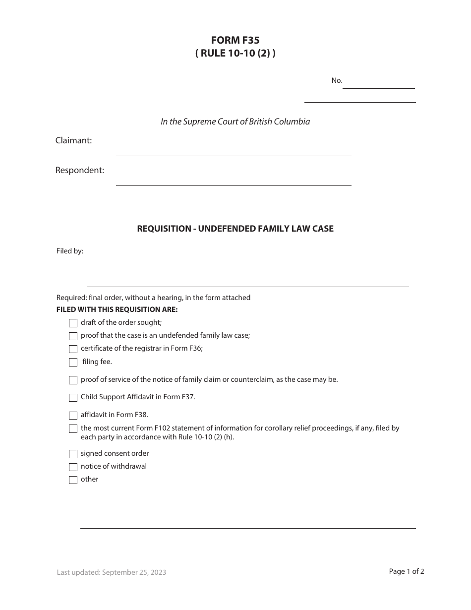 Form F35 Download Fillable PDF or Fill Online Requisition - Undefended ...