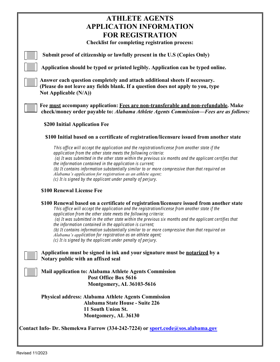 Alabama Application for Registration as an Athlete Agents - Fill Out ...