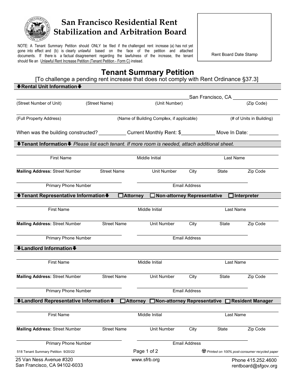 Form 518 - Fill Out, Sign Online and Download Fillable PDF, City and ...
