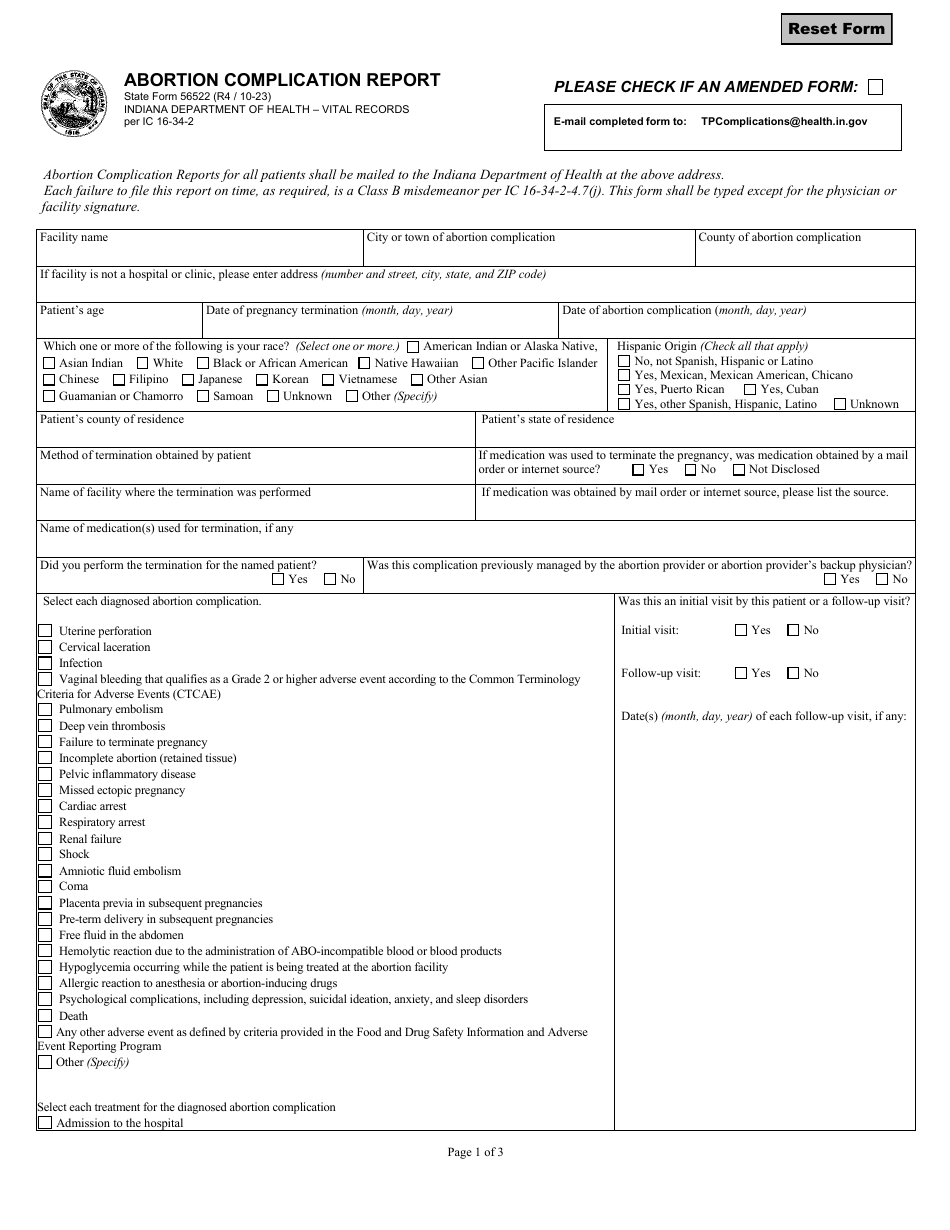 State Form 56522 Download Fillable PDF or Fill Online Abortion ...