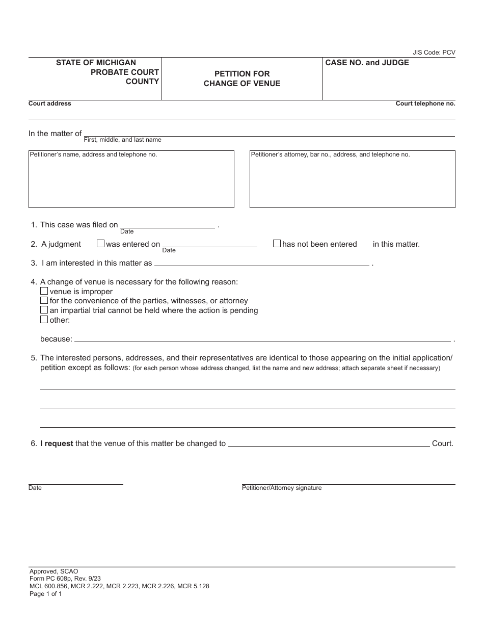 Form PC608P Download Fillable PDF or Fill Online Petition for Change of ...