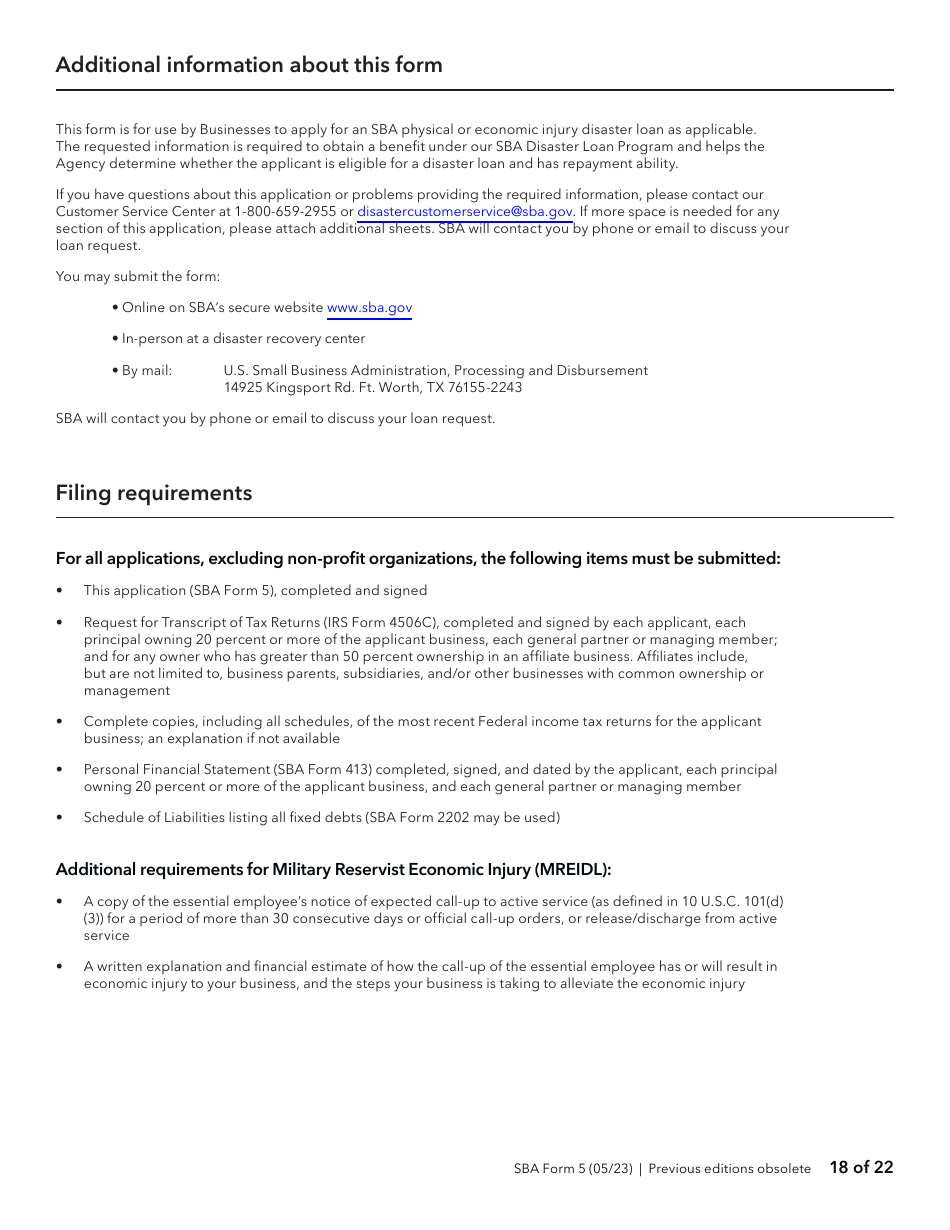SBA Form 5 Download Fillable PDF or Fill Online Disaster Business Loan ... SBA Form 5 Download Fillable PDF or Fill Online Disaster Business Loan ...