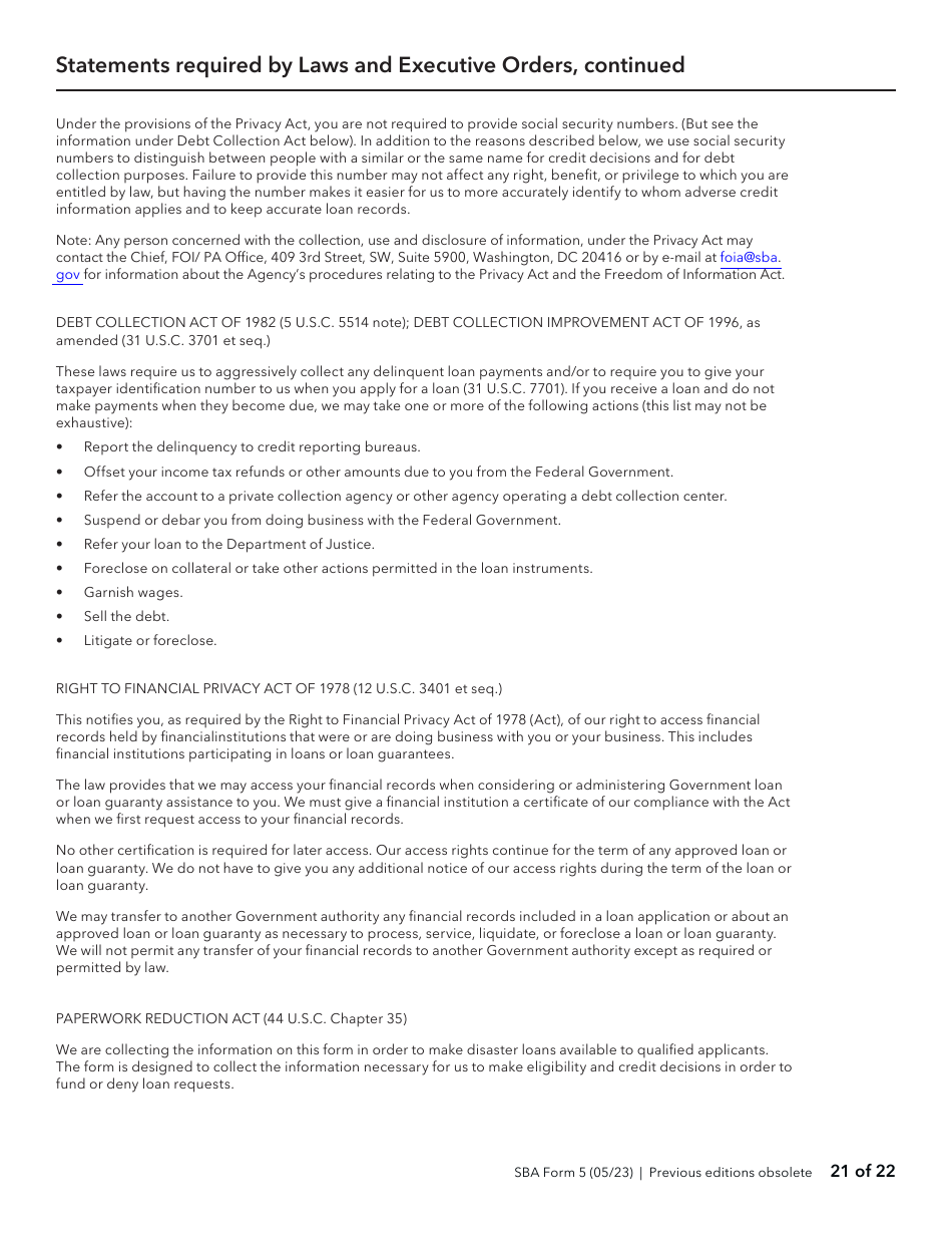 SBA Form 5 Download Fillable PDF or Fill Online Disaster Business Loan ... SBA Form 5 Download Fillable PDF or Fill Online Disaster Business Loan ...