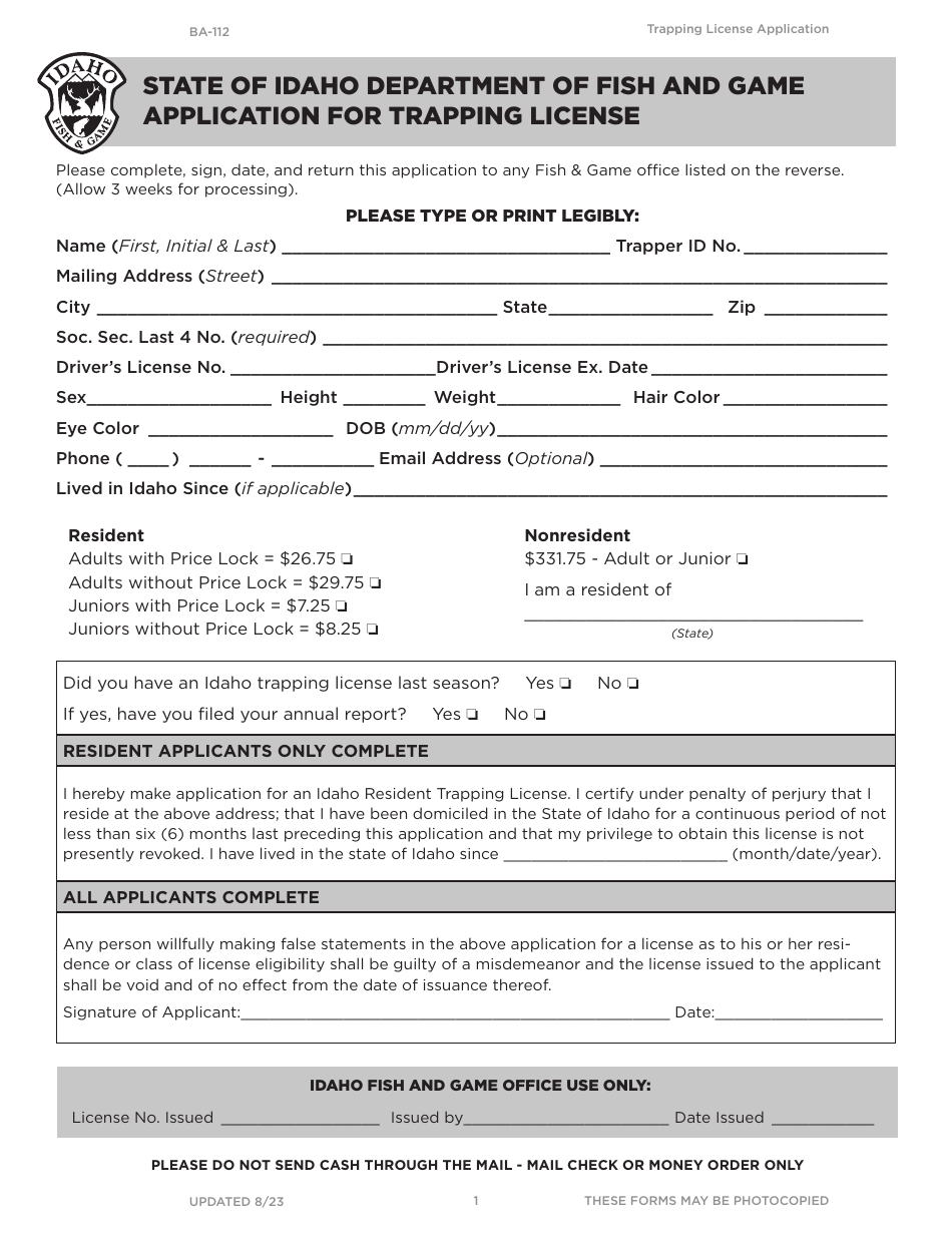 Form BA-112 Download Printable PDF or Fill Online Application for ...