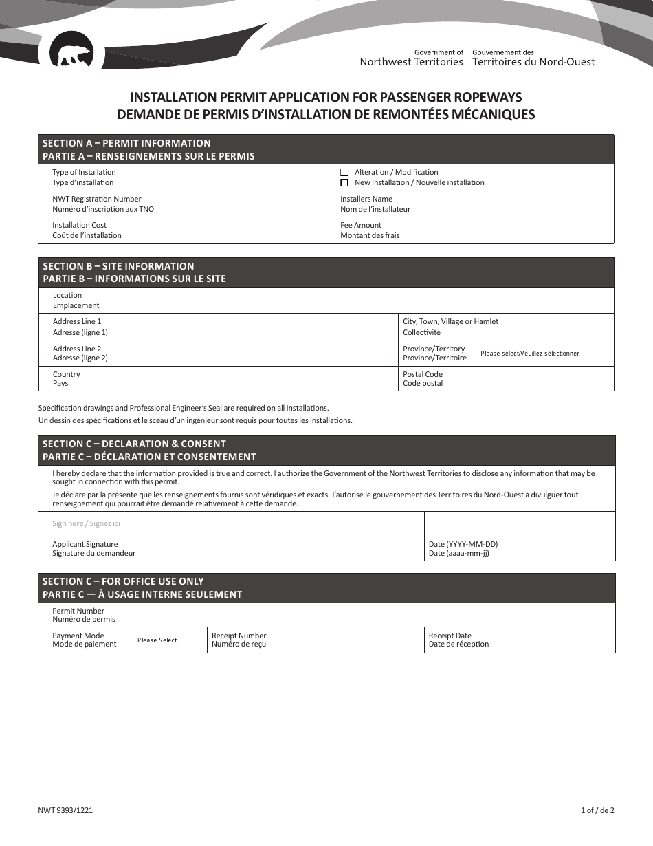 Form NWT9393 - Fill Out, Sign Online and Download Fillable PDF, Northwest Territories Canada ...