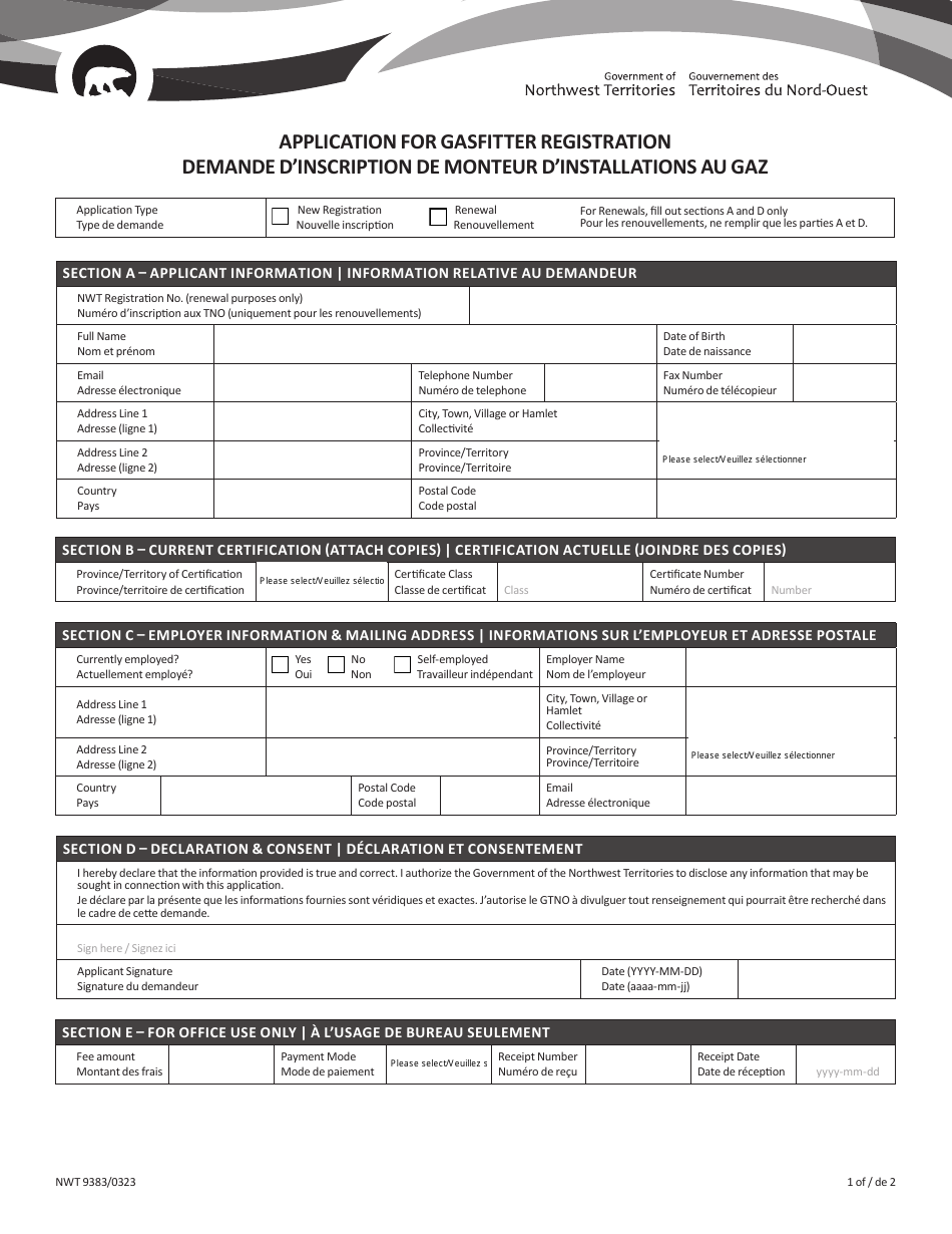 Form NWT9383 - Fill Out, Sign Online and Download Fillable PDF, Northwest Territories Canada ...