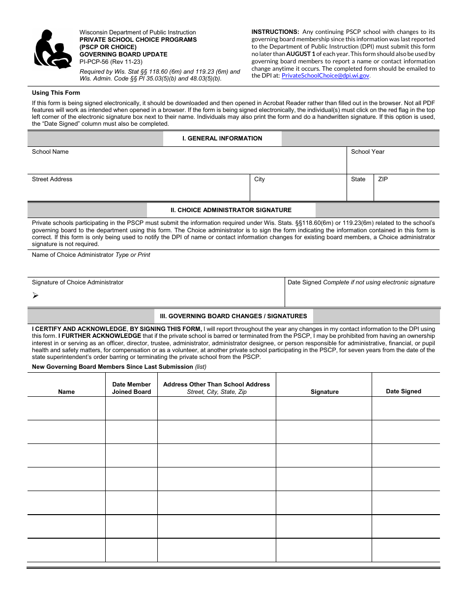 Form PI-PCP-56 Download Fillable PDF or Fill Online Governing Board ...