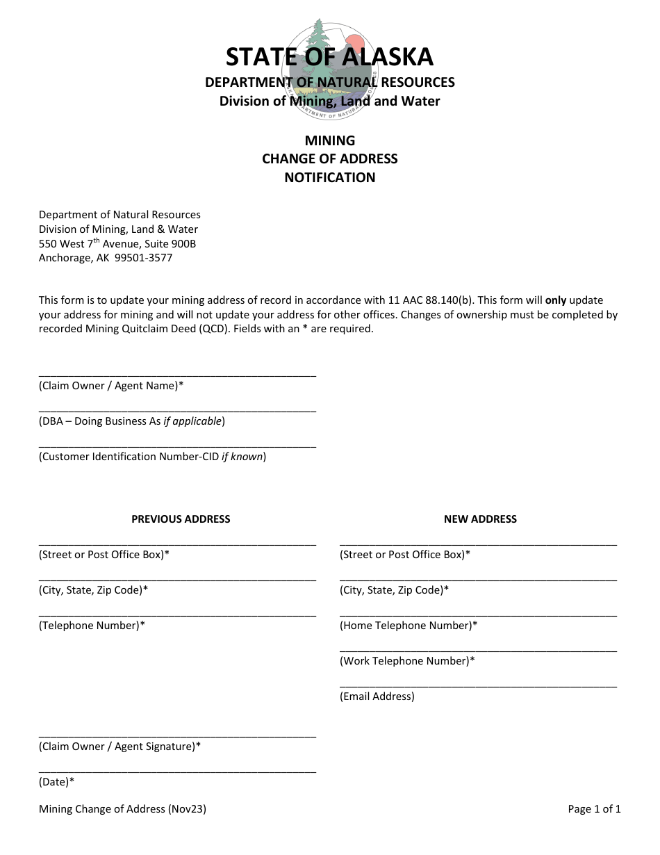 Alaska Mining Change of Address Notification - Fill Out, Sign Online ...