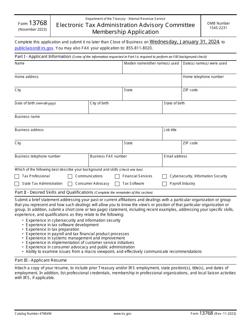 IRS Form 13768 Download Fillable PDF or Fill Online Electronic Tax ...