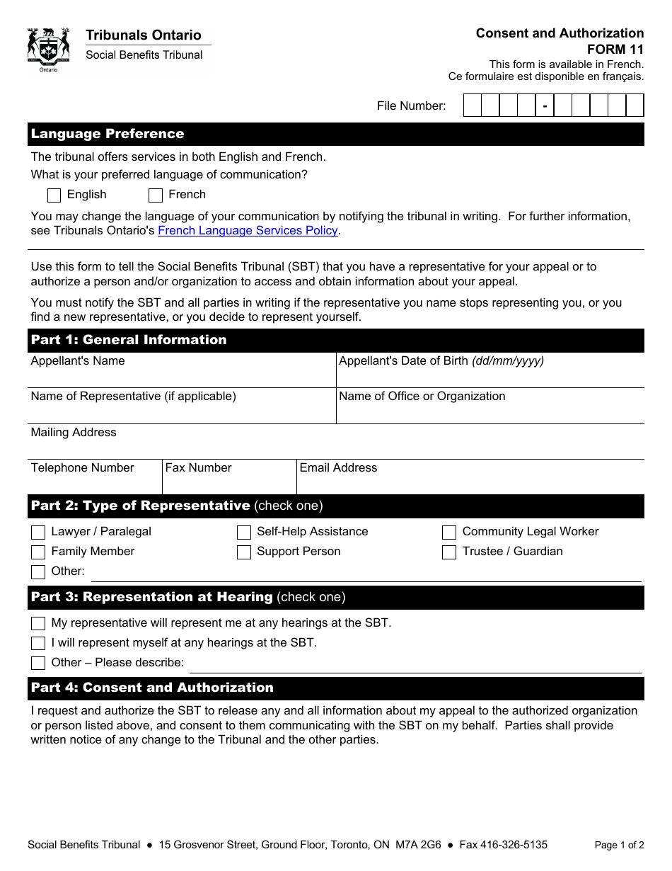 Form 11 Download Fillable PDF or Fill Online Consent and Authorization ...