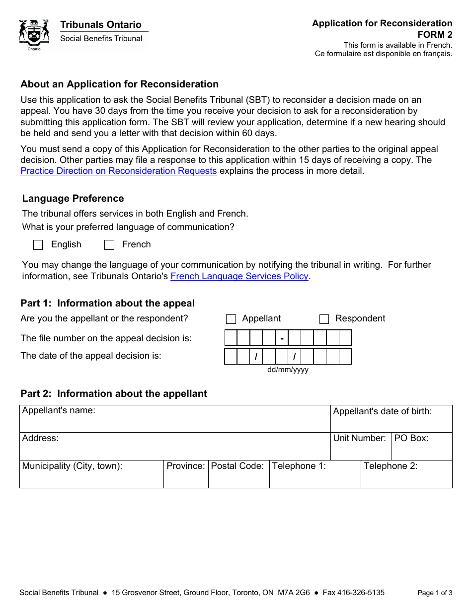 Form 2 - Fill Out, Sign Online and Download Fillable PDF, Ontario Canada | Templateroller