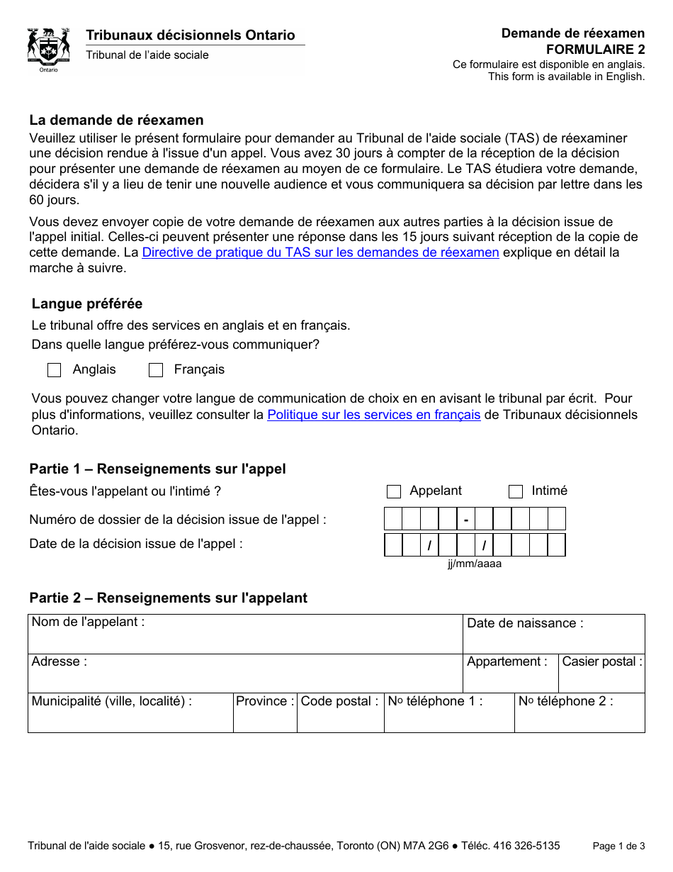 Forme 2 - Fill Out, Sign Online and Download Fillable PDF, Ontario ...